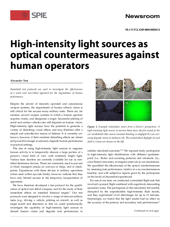 (PDF) High-intensity light sources as optical countermeasures against ...
