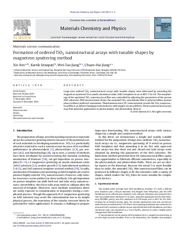 (PDF) Formation of ordered TiO2 nanostructural arrays with tunable shapes by magnetron ...