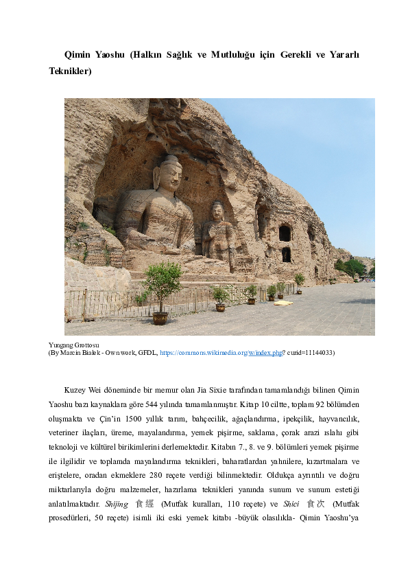 (DOC) Qimin Yaoshu (Halkın Sağlık ve Mutluluğu için Gerekli ve Yararlı ...