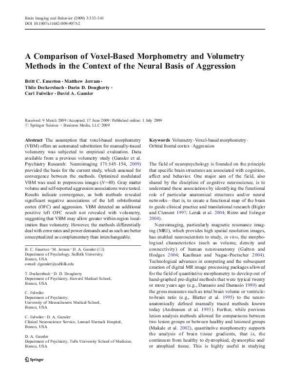 (PDF) A Comparison of Voxel-Based Morphometry and Volumetry Methods in the Context of the Neural ...