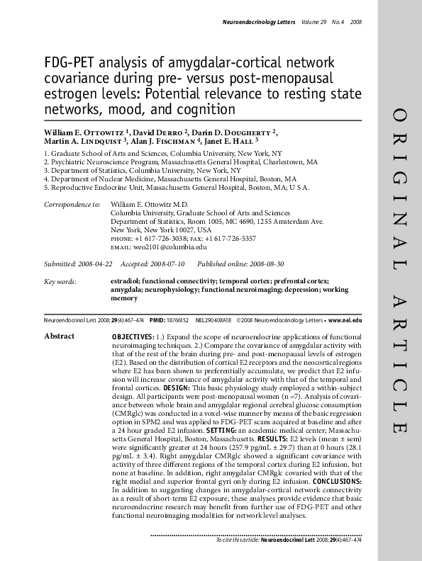 (PDF) FDG-PET analysis of amygdalar-cortical network covariance during pre-versus post ...