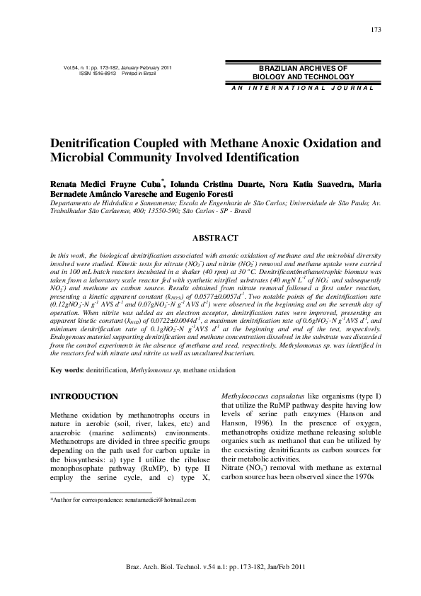(PDF) Denitrification coupled with methane anoxic oxidation and ...