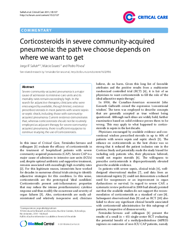 (PDF) Corticosteroids in severe community-acquired pneumonia: The path ...