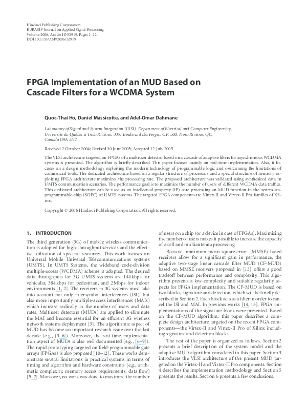 Pdf Fpga Implementation Of An Mud Based On Cascade Filters For A