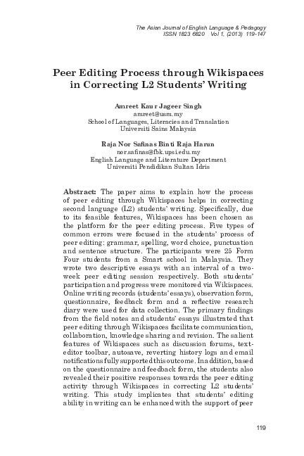 (PDF) Peer Editing Process through Wikispaces in Correcting L2 Students ...