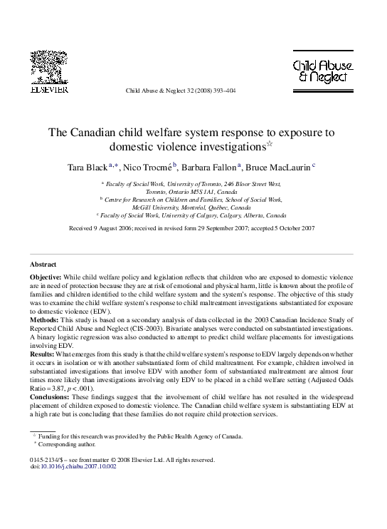 (PDF) The Canadian child welfare system response to exposure to ...