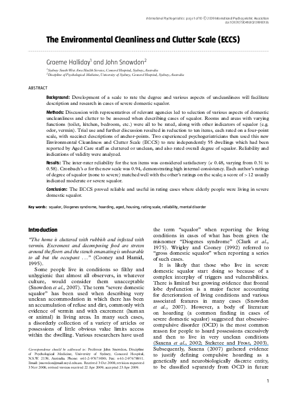 (PDF) The Environmental Cleanliness and Clutter Scale (ECCS)