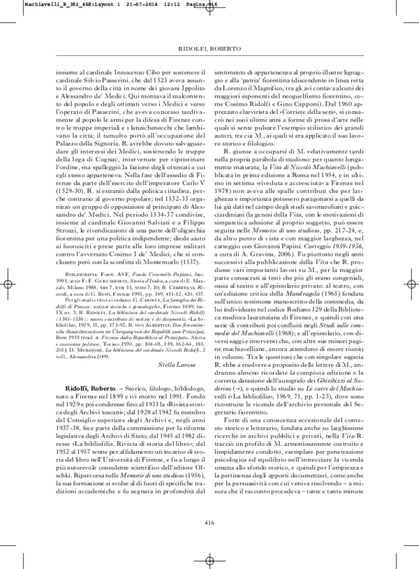 (PDF) Roberto Ridolfi (da Enciclopedia Machiavelli, Roma 2015)