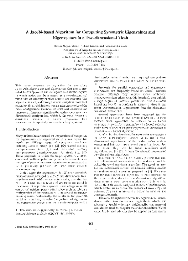 Pdf A Jacobi Based Algorithm For Computing Symmetric Eigenvalues And Eigenvectors In A Two