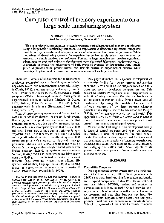 (PDF) Computer control of memory experiments on a large-scale ...