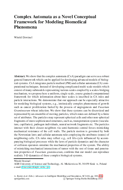 (PDF) Complex Automata as a Novel Conceptual Framework for Modeling Biomedical Phenomena