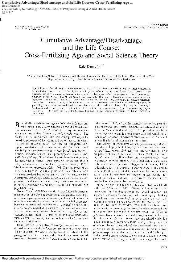 (PDF) Cumulative advantage/disadvantage and the life course: cross ...