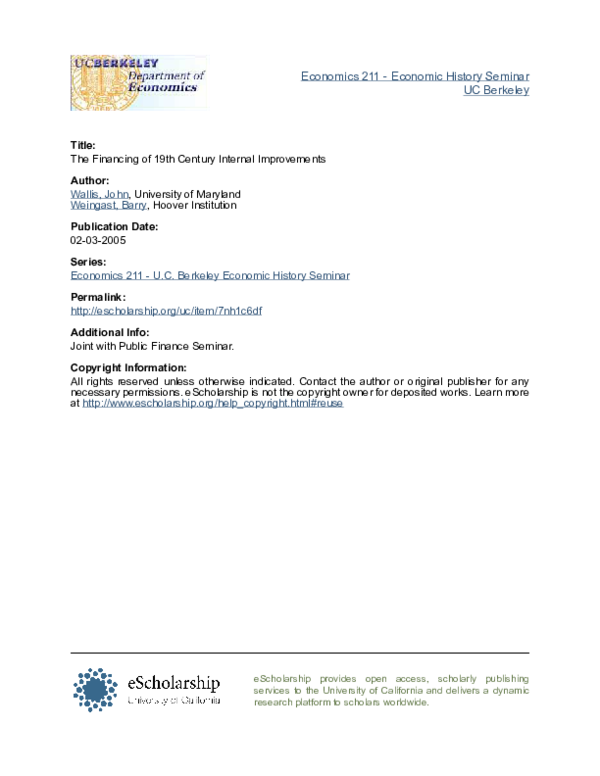 (PDF) The financing of 19th century internal improvements