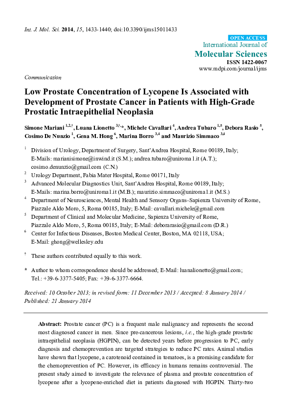 (PDF) Low Prostate Concentration of Lycopene Is Associated with ...