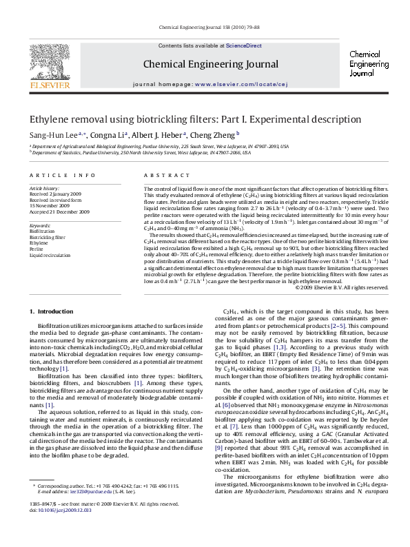(PDF) Ethylene removal using biotrickling filters: Part I. Experimental ...