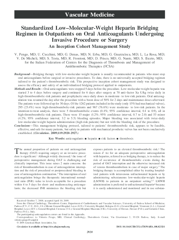 (PDF) Standardized Low-Molecular-Weight Heparin Bridging Regimen in ...