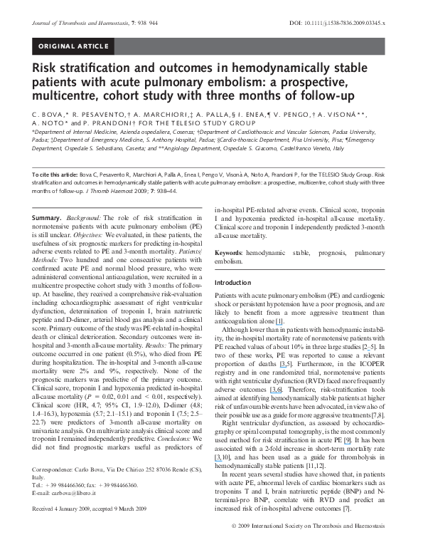 (PDF) Risk stratification and outcomes in hemodynamically stable ...