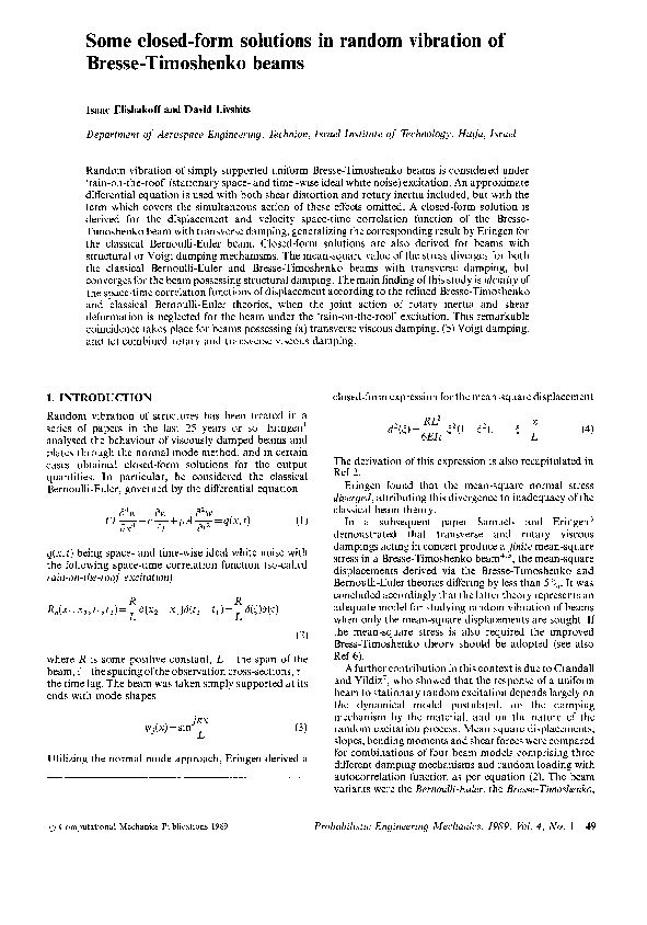 Pdf Some Closed Form Solutions In Random Vibration Of Bernoulli Euler