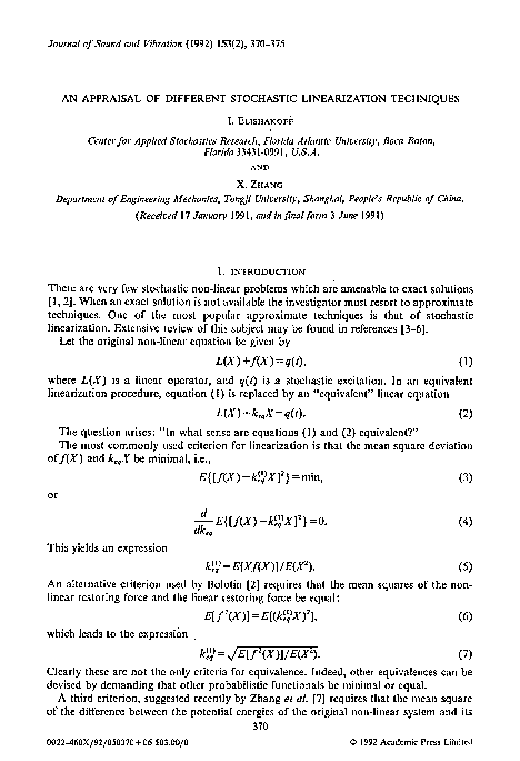 Pdf An Appraisal Of Different Stochastic Linearization Techniques