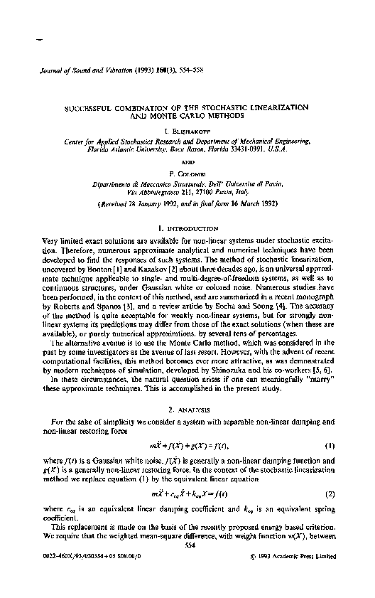 Pdf Successful Combination Of The Stochastic Linearization And Monte