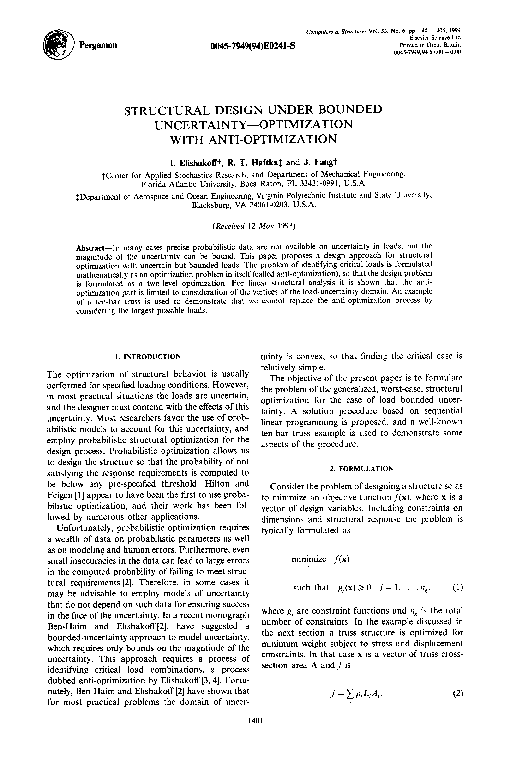 (PDF) Structural design under bounded uncertainty—Optimization with anti-optimization