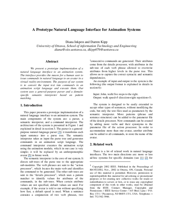 (PDF) A prototype natural language interface for animation systems