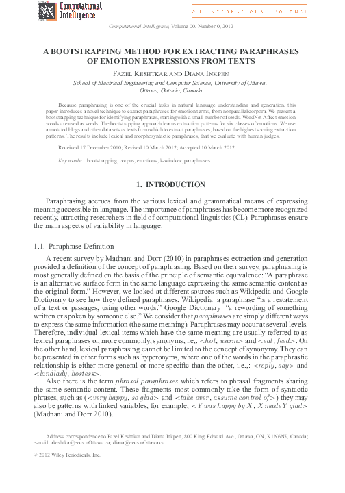 (PDF) Bootstrapping Emotion Expression Paraphrases