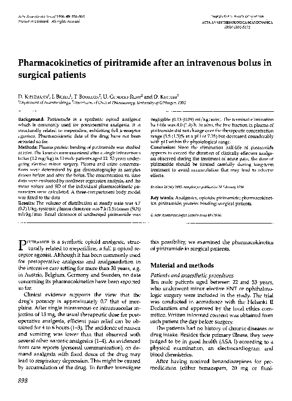 (PDF) Pharmacokinetics of piritramide after an intravenous bolus in ...