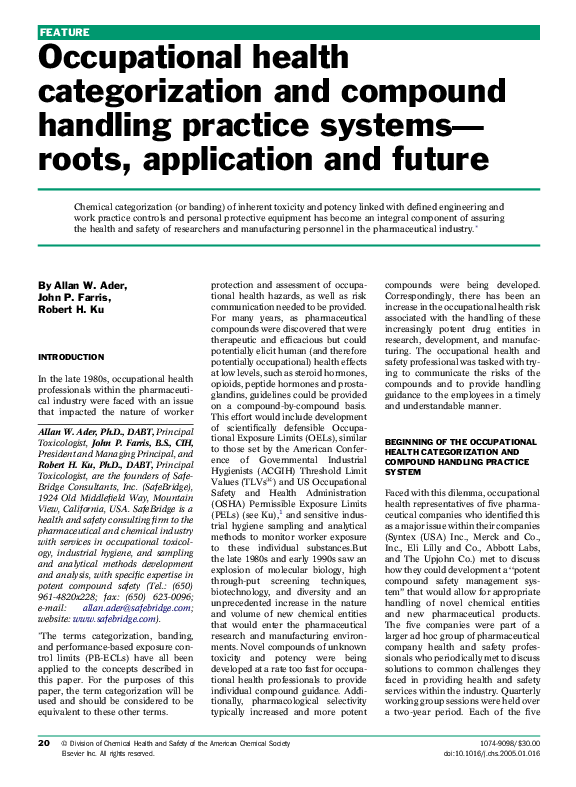 (PDF) Occupational health categorization and compound handling practice ...