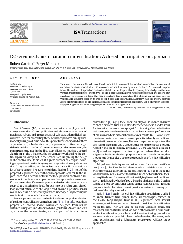 (PDF) DC servomechanism parameter identification: A closed loop input error approach