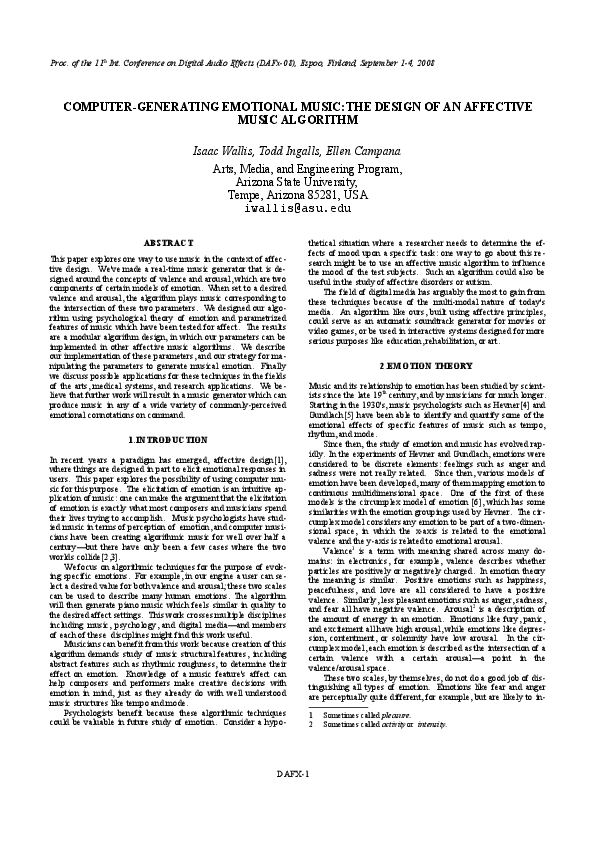 (PDF) COMPUTER-GENERATING EMOTIONAL MUSIC: THE DESIGN OF AN AFFECTIVE MUSIC ALGORITHM