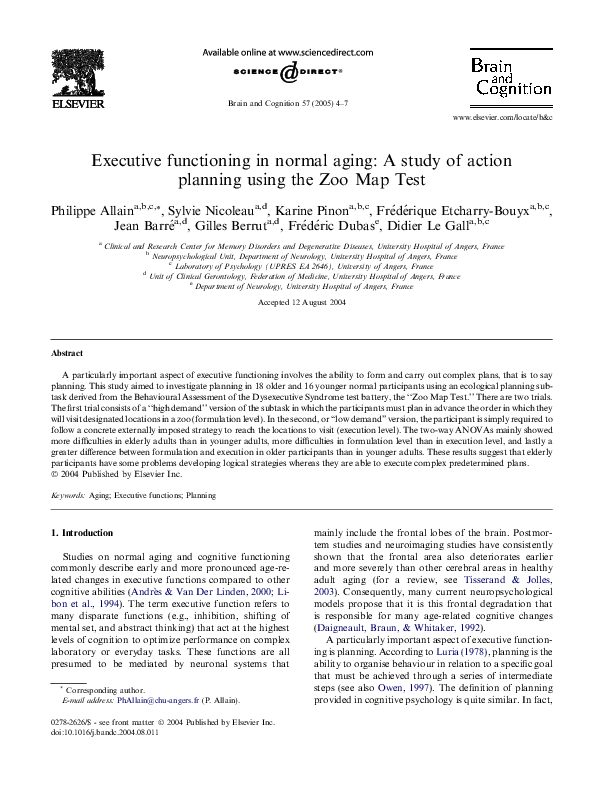 (PDF) Executive functioning in normal aging: A study of action planning ...