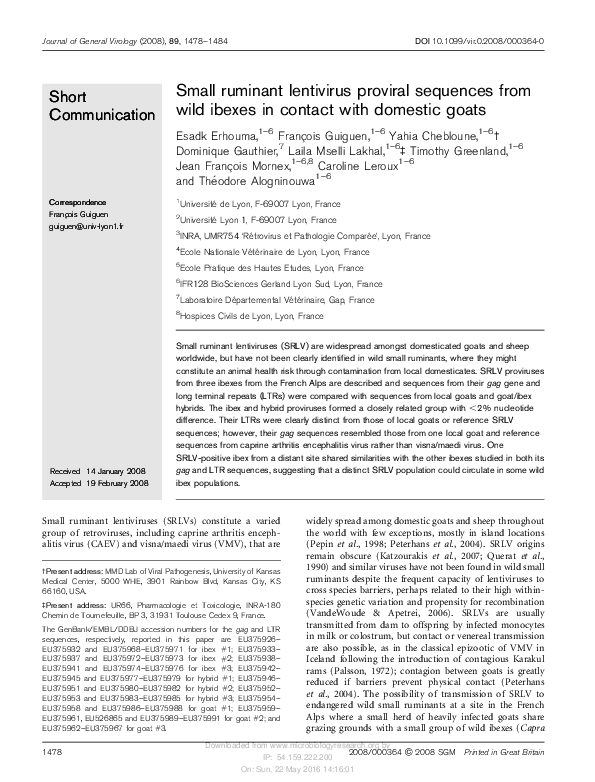 (PDF) Small ruminant lentivirus proviral sequences from wild ibexes in ...