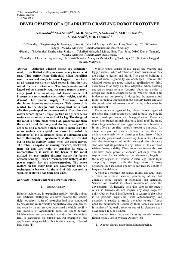 (PDF) Development of a Quadruped Crawling Robot Prototype | MOHD HANIF CHE HASAN, Z. Sani, and ...