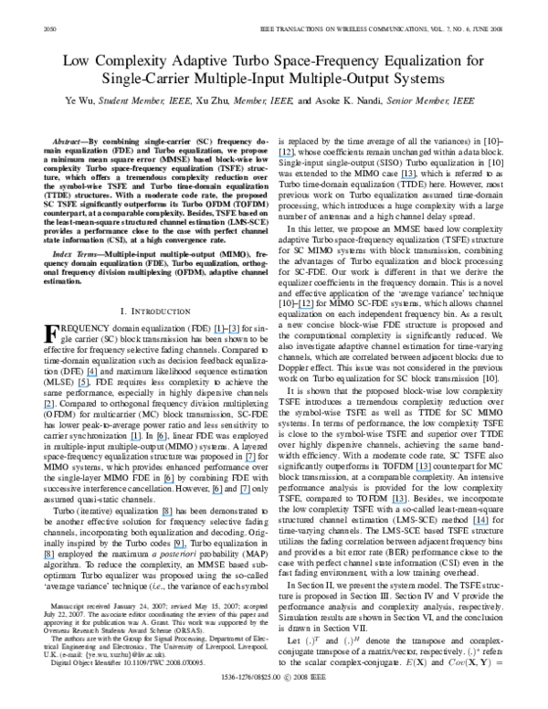 (PDF) Low Complexity Adaptive Turbo Space-Frequency Equalization for Single-Carrier Multiple ...