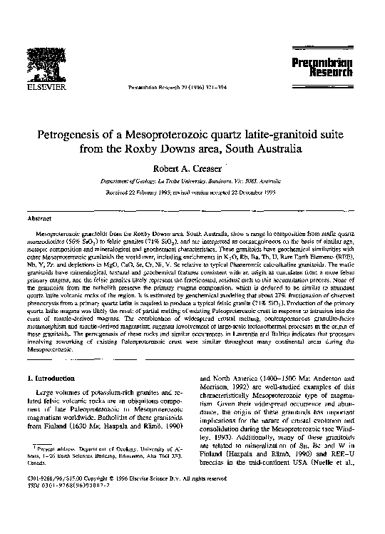 (PDF) Petrogenesis of a Mesoproterozoic quartz latite-granitoid suite ...