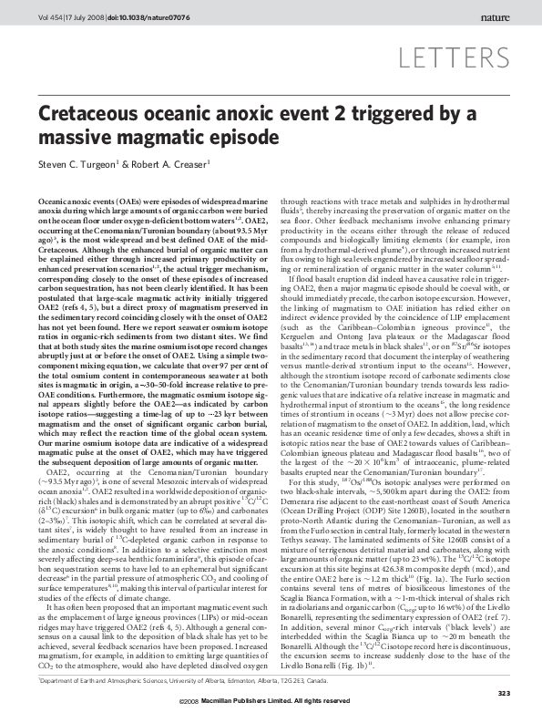 (PDF) Cretaceous oceanic anoxic event 2 triggered by a massive magmatic ...