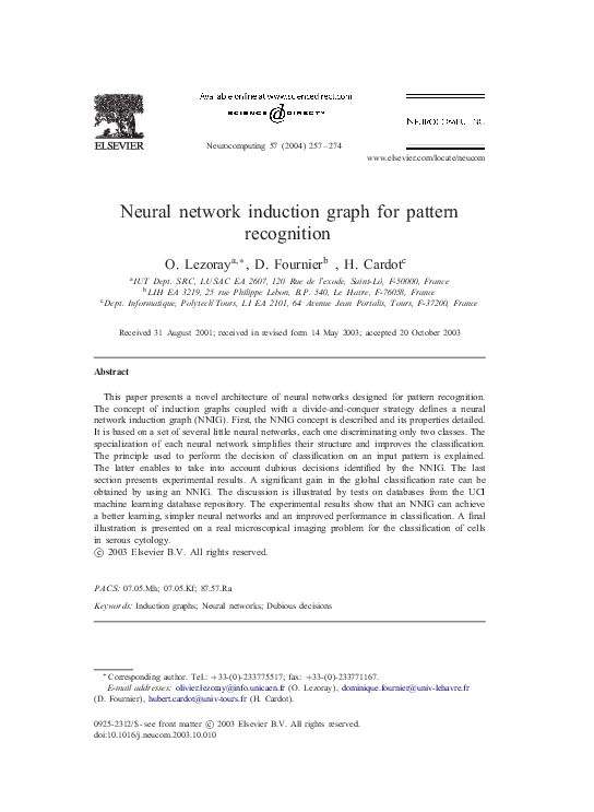 (PDF) Neural network induction graph for pattern recognition