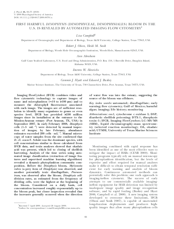 (PDF) FIRST HARMFUL DINOPHYSIS (DINOPHYCEAE, DINOPHYSIALES) BLOOM IN ...