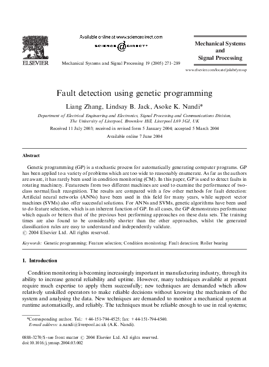 Pdf Fault Detection Using Genetic Programming