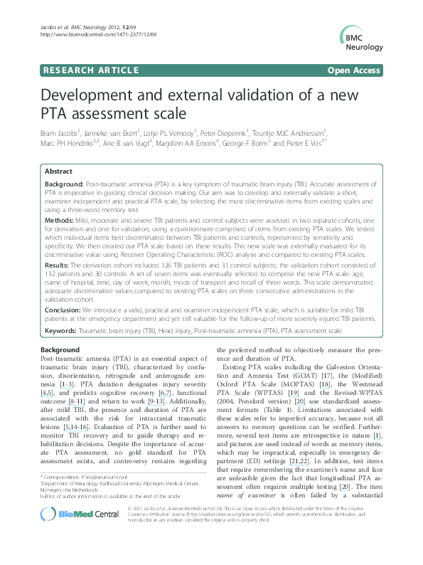 (PDF) Development and external validation of a new PTA assessment scale