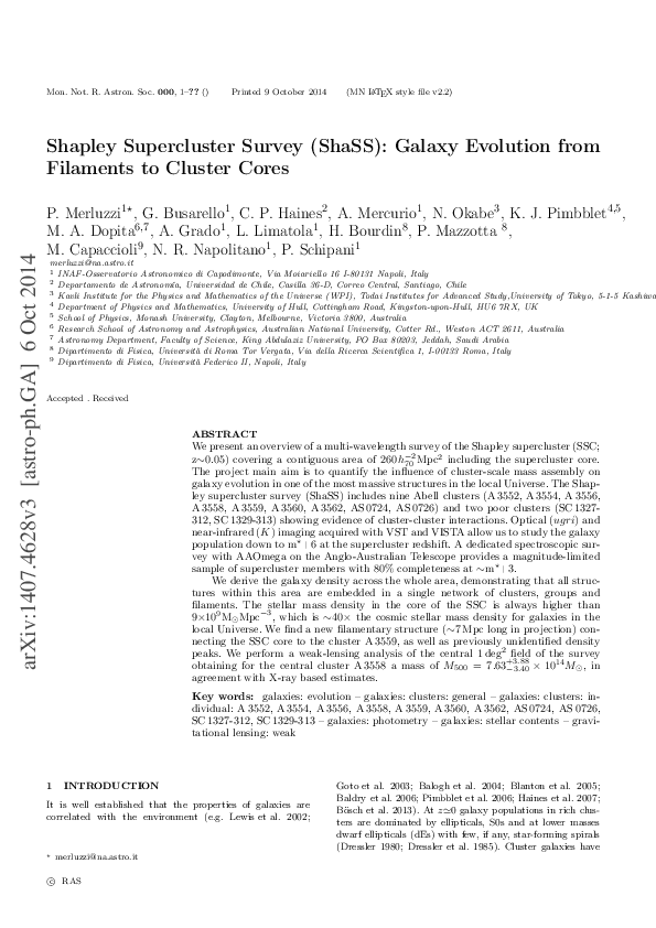 (PDF) Shapley Supercluster Survey: Galaxy evolution from filaments to ...