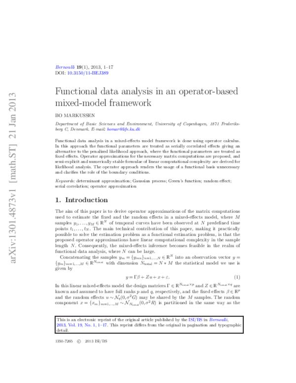 (PDF) Functional data analysis in an operator-based mixed-model framework