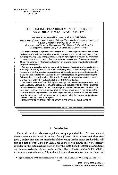 (PDF) Scheduling Flexibility in the Service Sector: A Postal Case Study