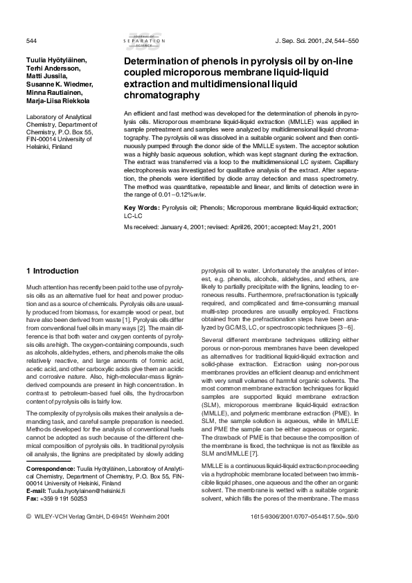 (PDF) Determination of phenols in pyrolysis oil by on-line coupled ...