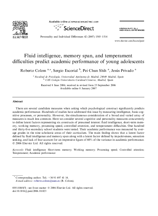 (PDF) Fluid intelligence, memory span, and temperament difficulties ...