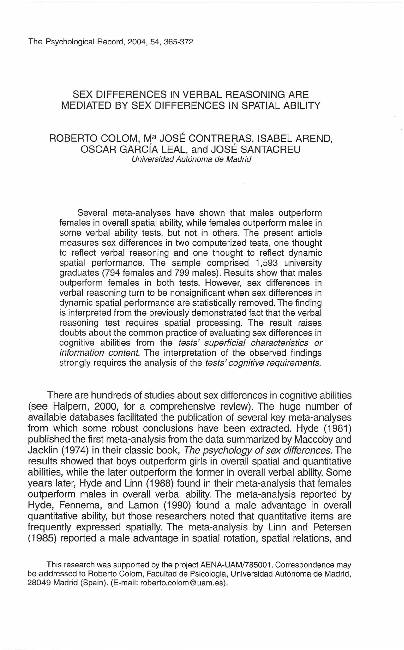 Pdf Sex Differences In Verbal Reasoning Are Mediated By Sex