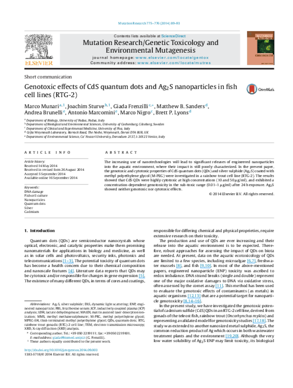 (PDF) Genotoxic effects of CdS quantum dots and Ag2S nanoparticles in ...