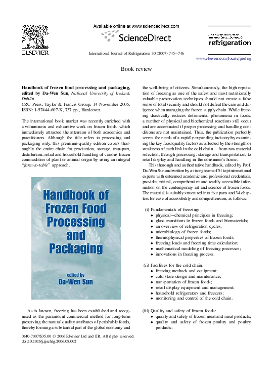 (PDF) Handbook of frozen food processing and packaging
