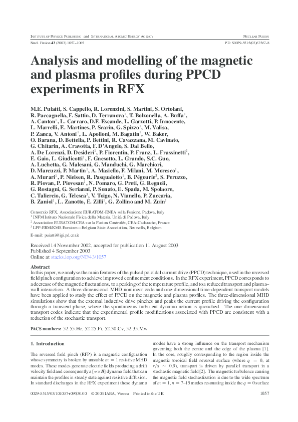 (PDF) Analysis and modelling of the magnetic and plasma profiles during ...